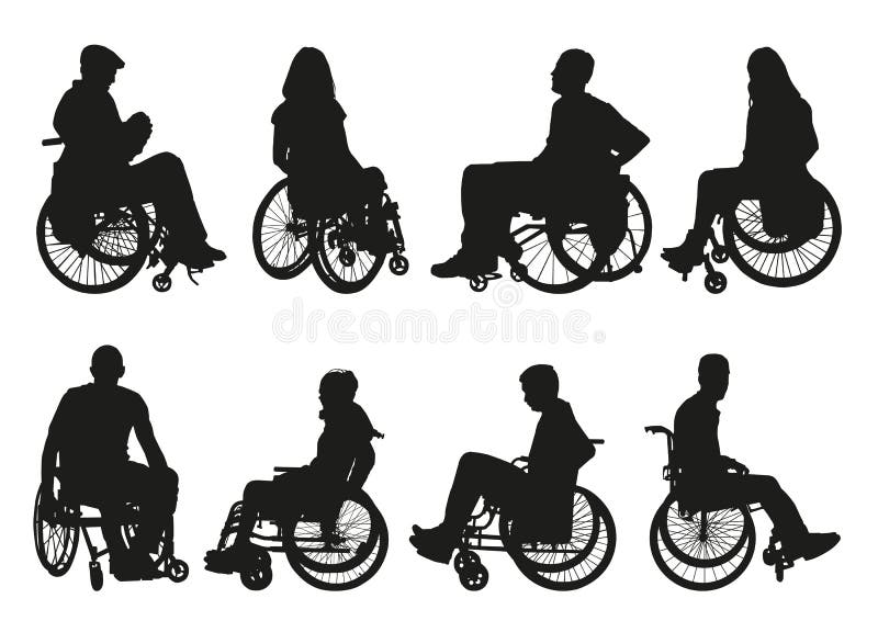 Silhouettes of Women and Men in Wheelchairs in Different Movements ...