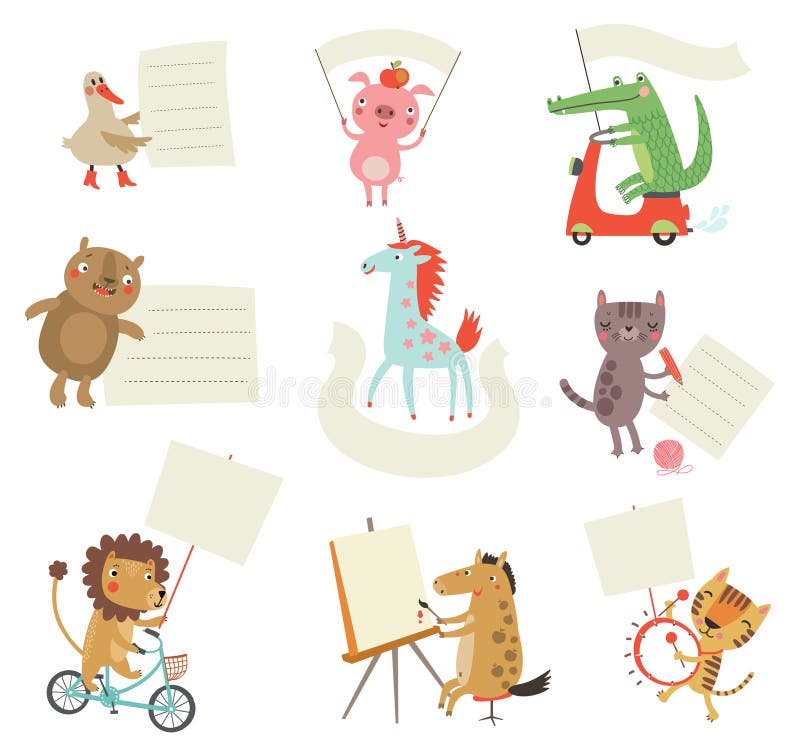 Animals Vector Set with Form for Text Stock Vector - Illustration of ...