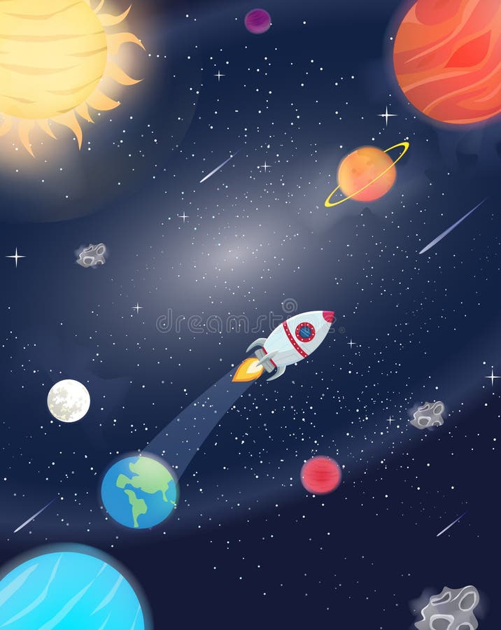 Illustration of Flying Rocket Spacer with Space Galaxy and Planets ...
