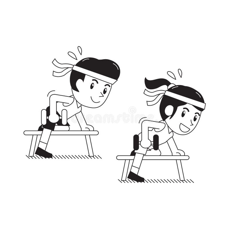 Cartoon Man and Woman Doing Dumbbell Row Exercise Stock Vector ...
