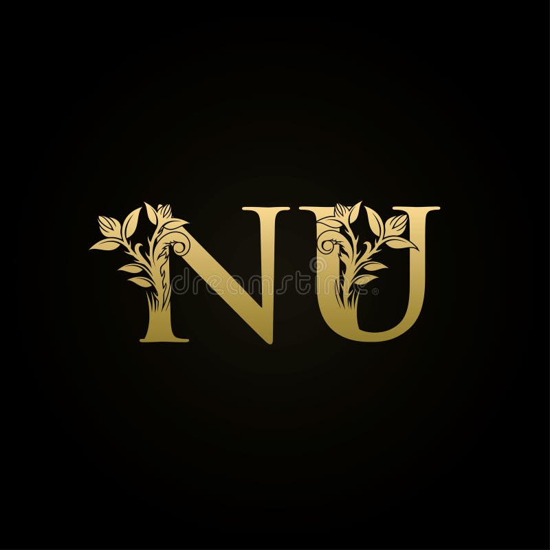 Gold Luxury Floral Crests NU Letter Logo Stock Illustration ...
