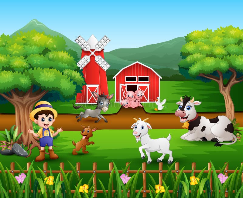 Farm Scenes with Many Animals and Farmers Stock Vector - Illustration ...