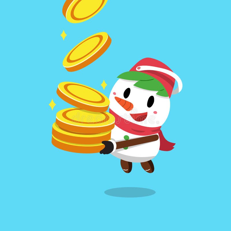 Vector Cartoon Christmas Snowman with Big Money Coins Stack Stock ...