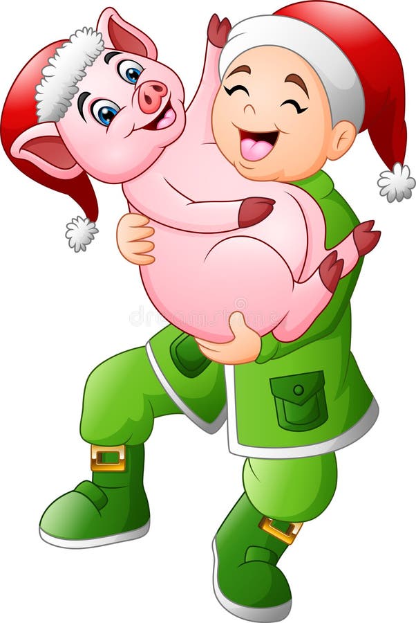 Cartoon Santa Claus Rides on the Smiling Pig Stock Vector ...