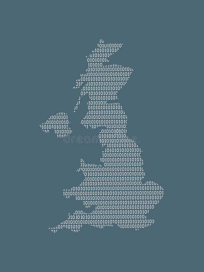 United Kingdom or UK Vector Map Using White Binary Digits on Dark ...