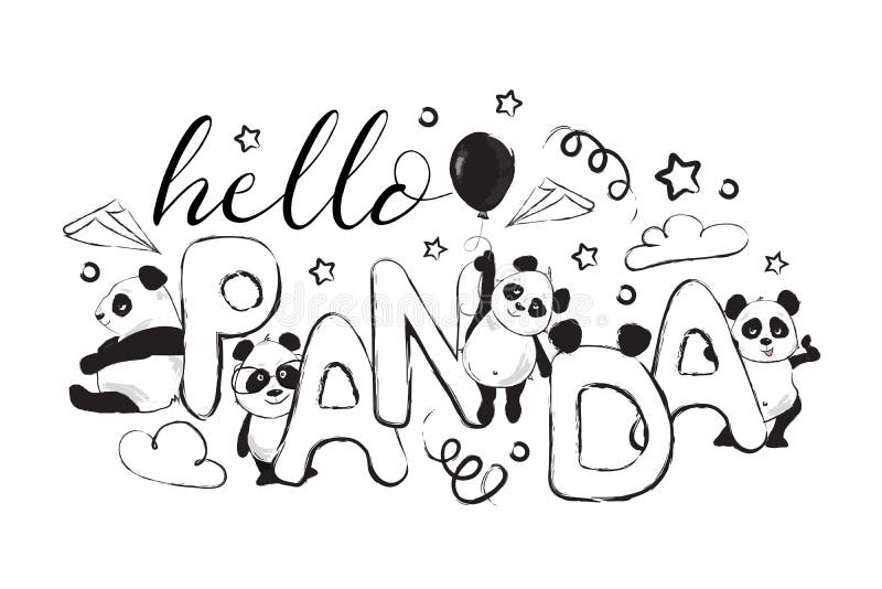 Hello Baby Greeting Card Design with Cute Panda Bear Stock Vector ...