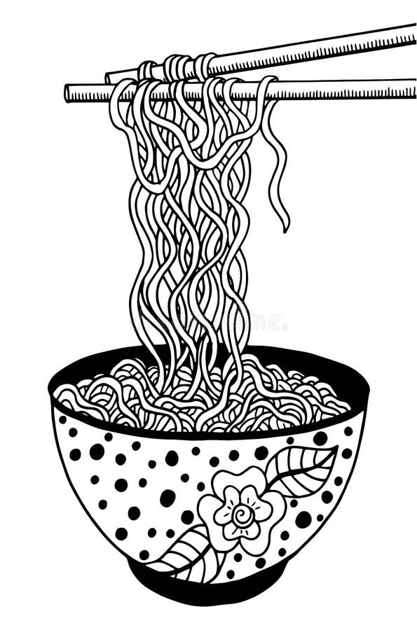 Doodle Noodle at Bowl and Stick. Hand Drawing Stock Vector ...