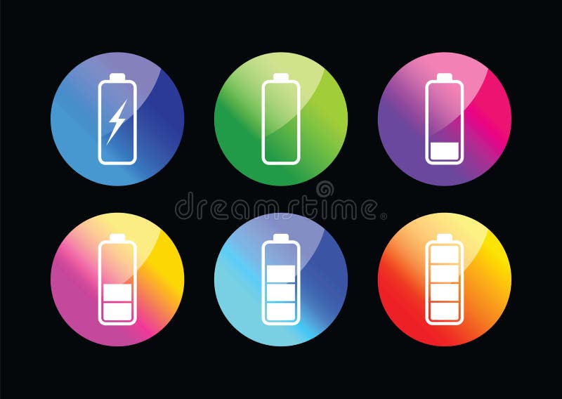 Colourful Battery Charging Levels Icon Set Stock Vector - Illustration ...