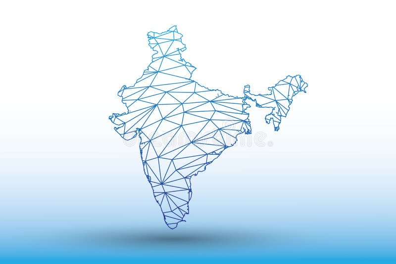 Blue Outline India Map On White Background. Vector Illustration Stock ...