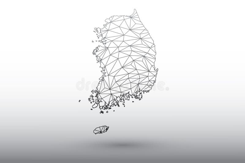 South Korea Map Vector Using White Straight Lines on Black Background ...