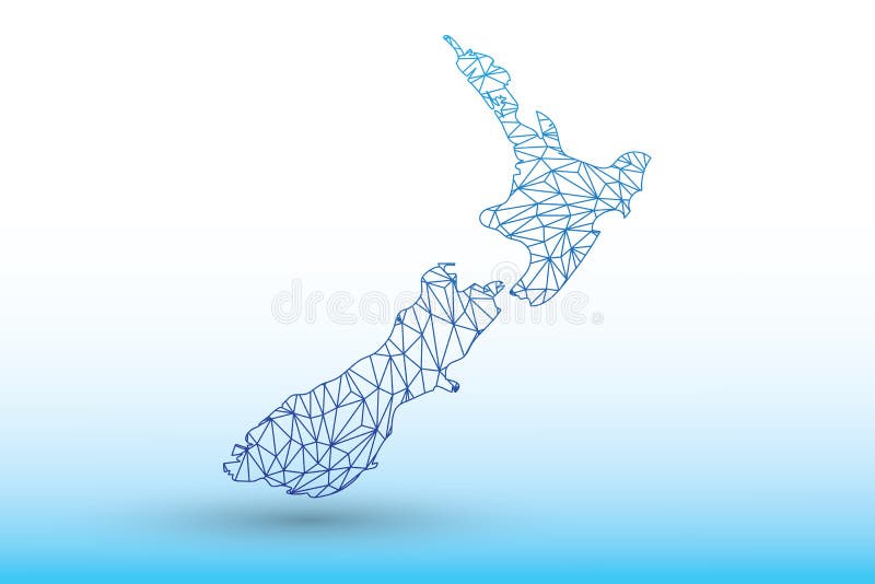 New Zealand Map Vector with Simple Straight Lines on Blue Background ...