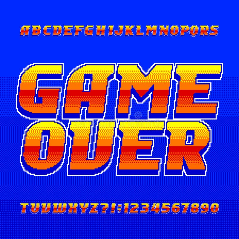 Game Over Alphabet Font. Pixel Gradient Letters and Numbers Stock ...