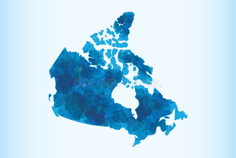 Canada Watercolor Map Vector Illustration in Blue Color on White ...