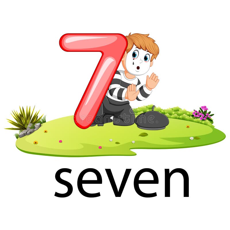 Little Pantomime Boy Act with the 7 Balloon Number and Text Stock ...