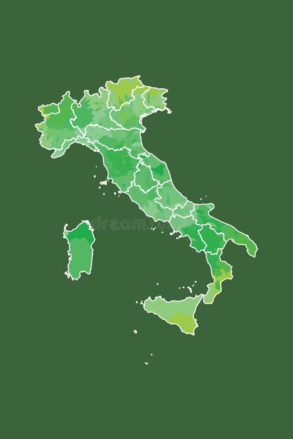 Italy Watercolor Map Vector Illustration in Green Color with Border ...