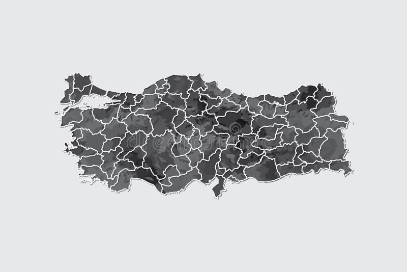 Turkey Watercolor Map Vector Illustration in Black Color with Border ...