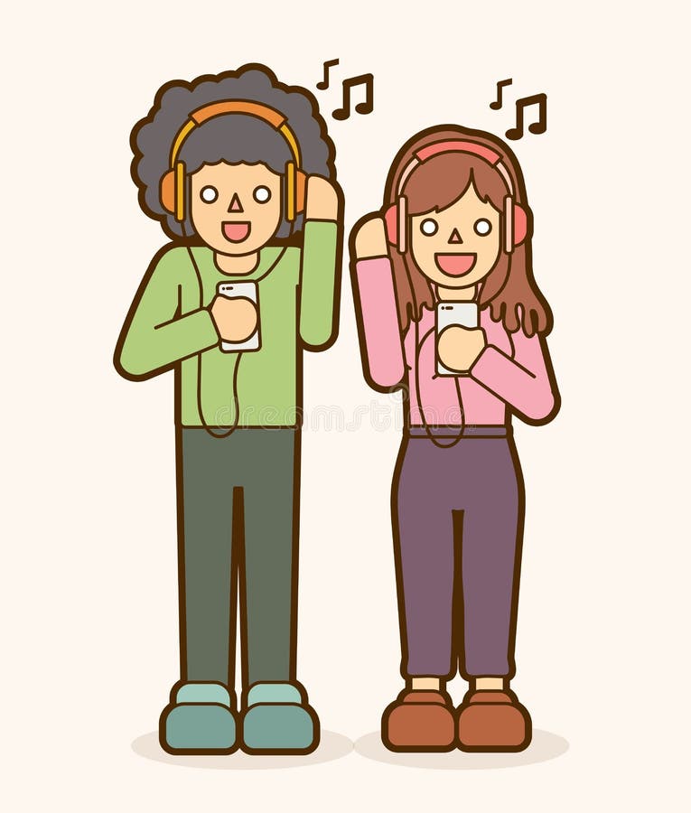 Woman Listening Music with Headphones Cartoon Graphic Stock Vector ...