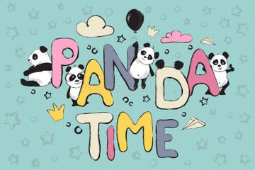 Panda Time Greeting Card Design with Cute Panda Bear and Quote Stock ...