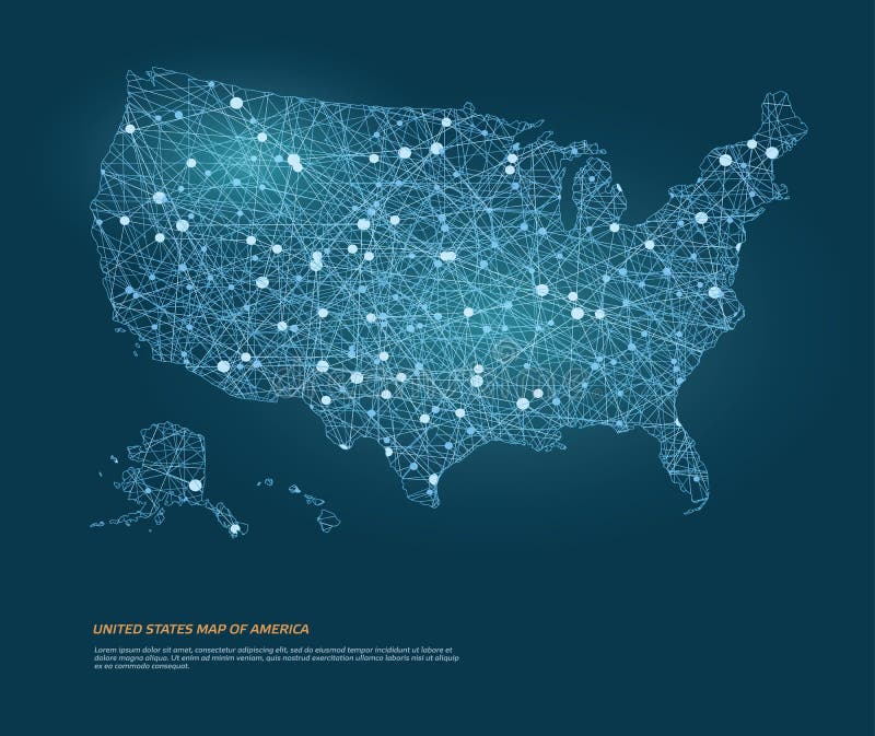 Vector Map of United States Map of America with Glowing Points. Stock ...