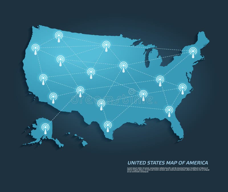 United States Map with Transmission Towers Internet Connection ...
