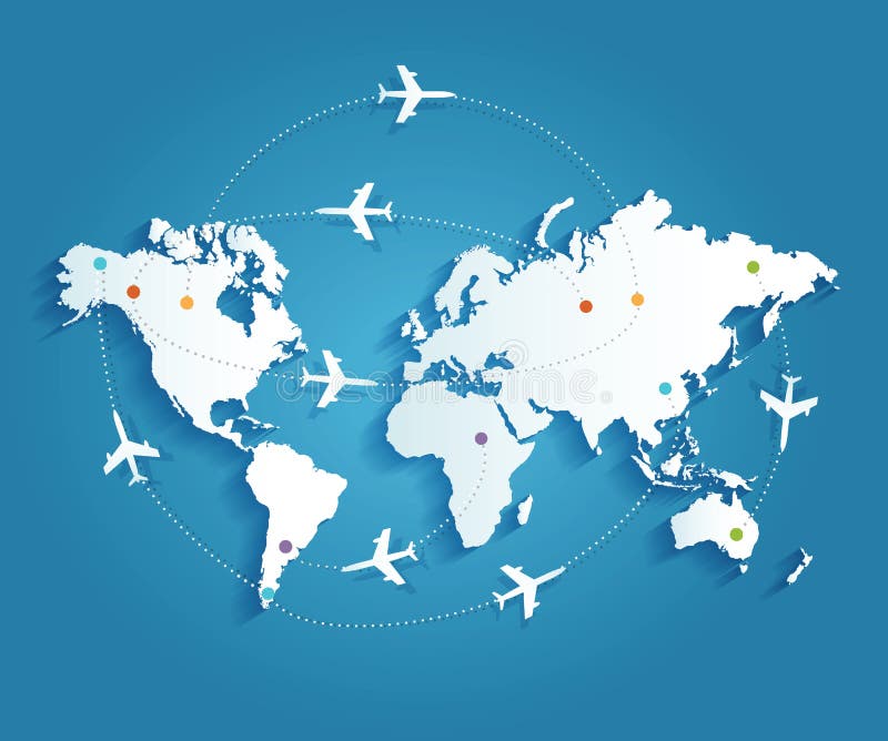 Airplanes Trajectories on World Map. - Illustration Stock Vector ...