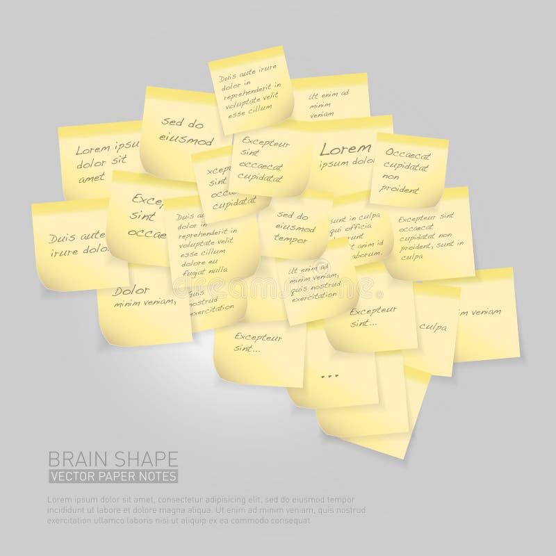 Yellow Paper Notes. Brain Shape Business Concept Stock Vector ...
