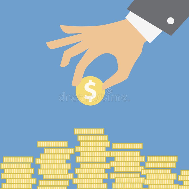 Hand with Coins. Vector Illustration. - Illustration Stock Vector ...