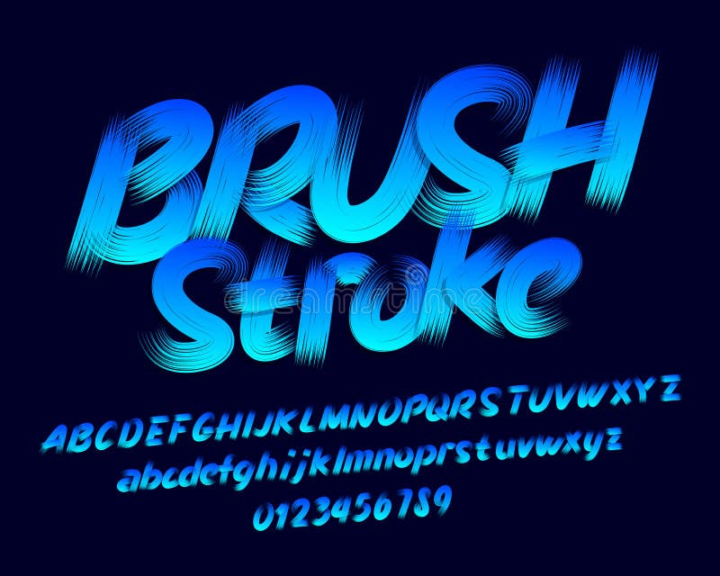 Brush Stroke Alphabet Font. Uppercase and Lowercase Letters and Numbers ...