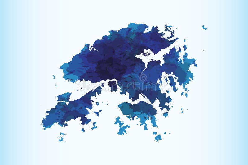 Hong Kong Watercolor Map Vector Illustration of Blue Color on Light ...