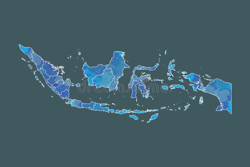 Indonesia Watercolor Map Vector Illustration of Blue Color with Border ...
