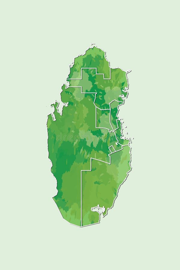 Qatar Watercolor Map Vector Illustration of Green Color with Border ...