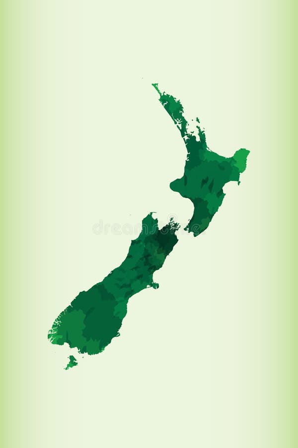 New Zealand Watercolor Map Vector Illustration of Green Color on Light ...