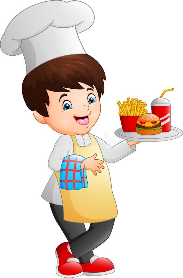 Cartoon Chef Cooking Holding a Fast Food Tray Stock Vector ...