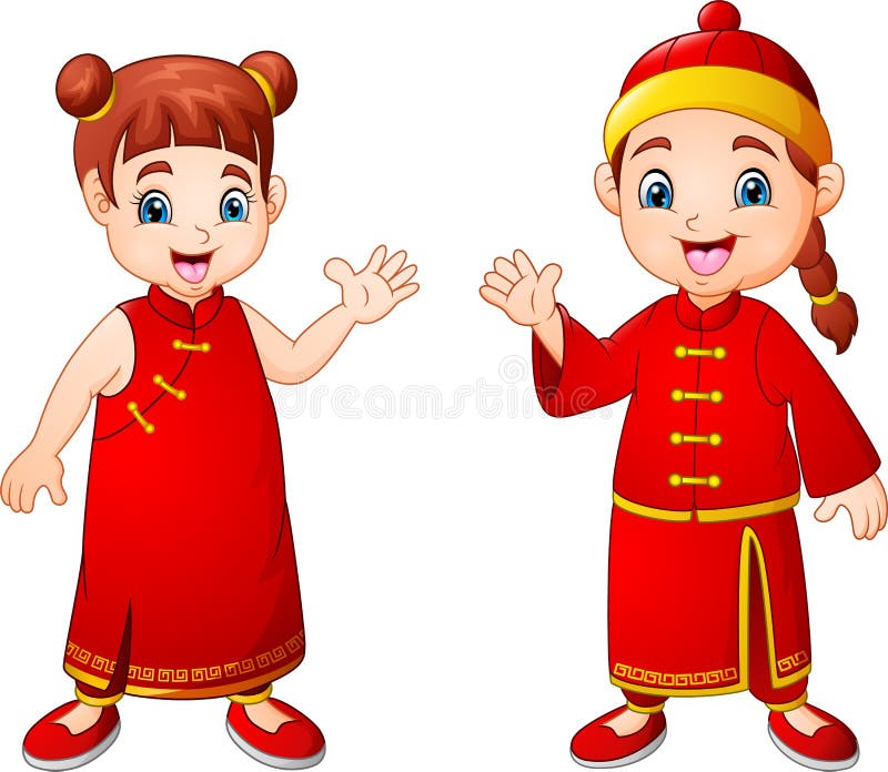 Cartoon Cute Boy and Girl in Chinese Costume Stock Vector ...
