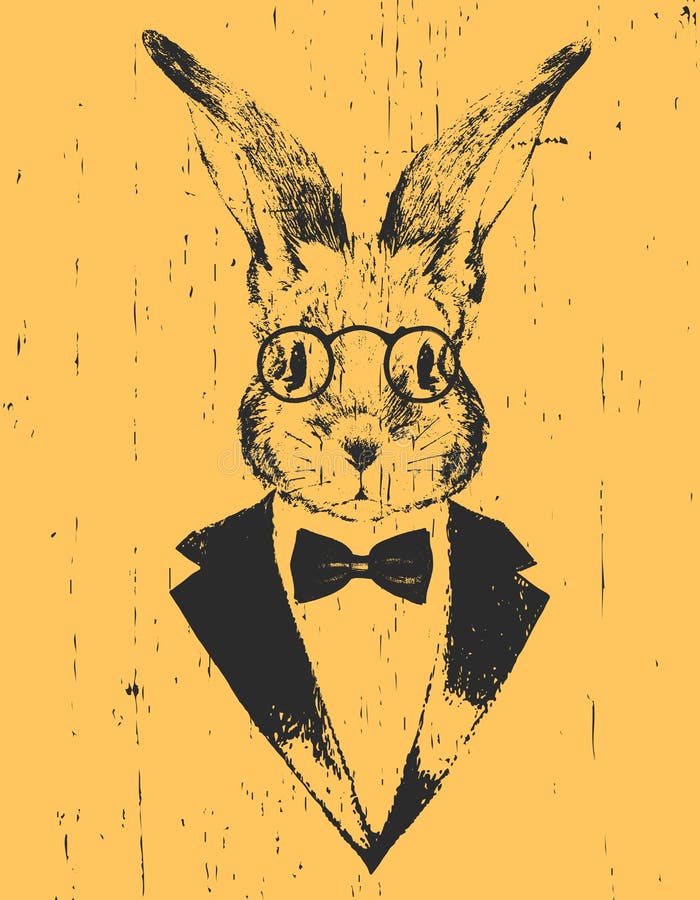Portrait of Rabbit in Suit. Hand Drawn Illustration. Stock Vector ...