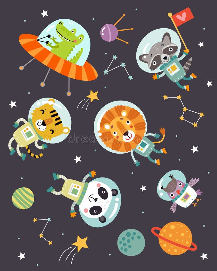 Space. Animals on a Spaceship Stock Vector - Illustration of satellite ...