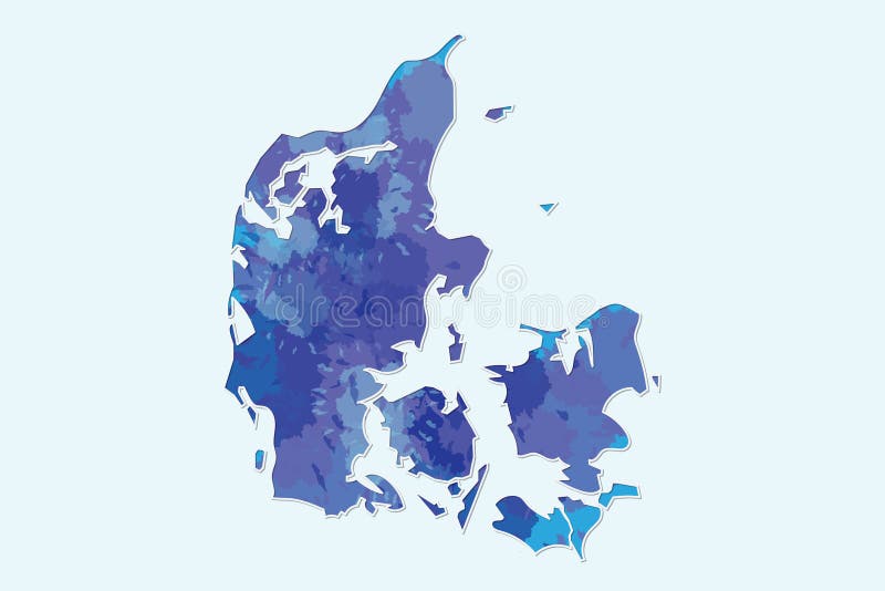 Denmark Watercolor Map Vector Illustration of Blue Color with Border ...
