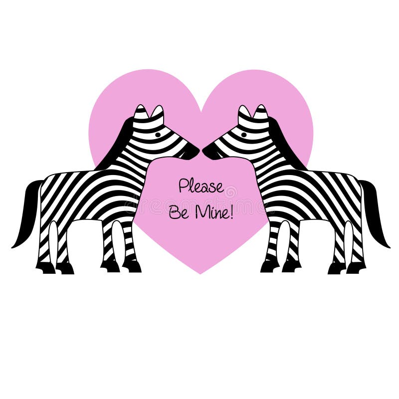 Valentines Day Zebras with Pink Heart Vector Illustration Stock ...