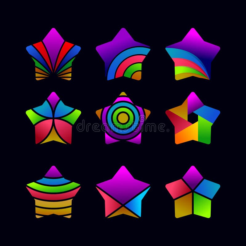 Set of Abstract Star Vector Template Stock Illustration - Illustration ...