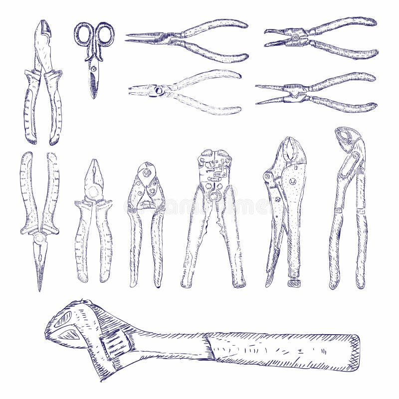 Hand Drawn pliers doodle stock vector. Illustration of modern - 131383751