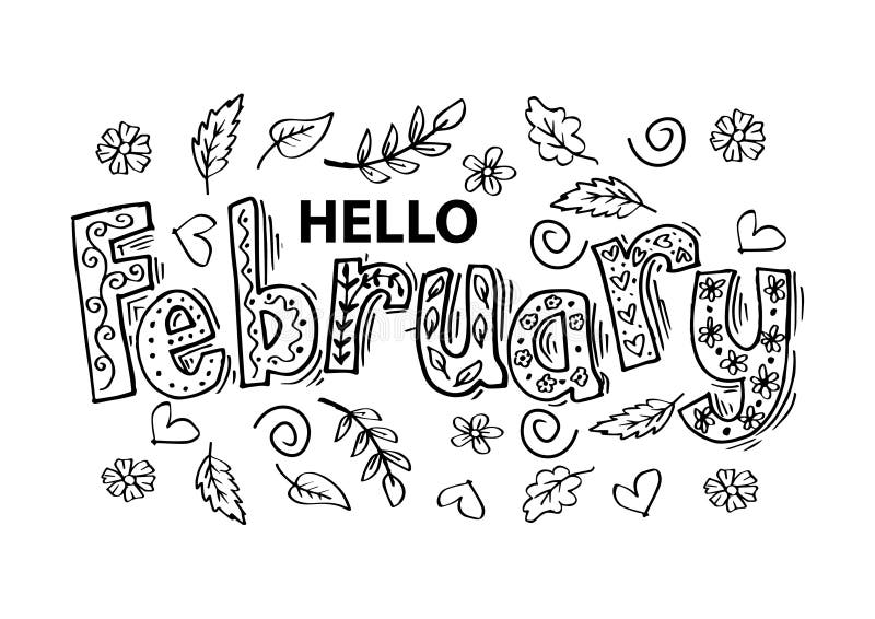 Hello February Hand Lettering Stock Vector - Illustration of print ...
