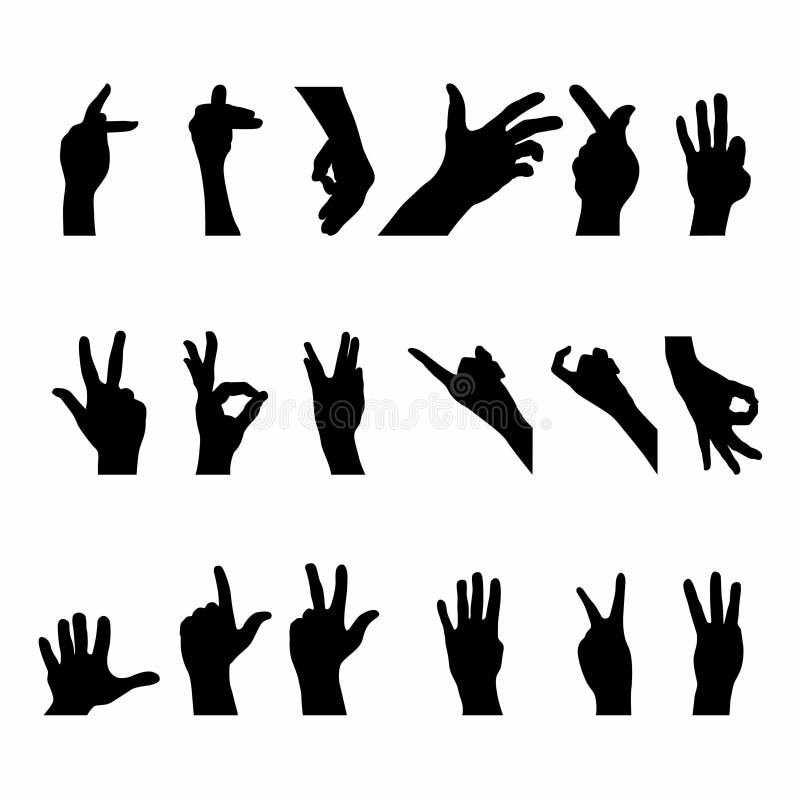 Set of Hand Gesture Silhouette Stock Vector - Illustration of palm ...