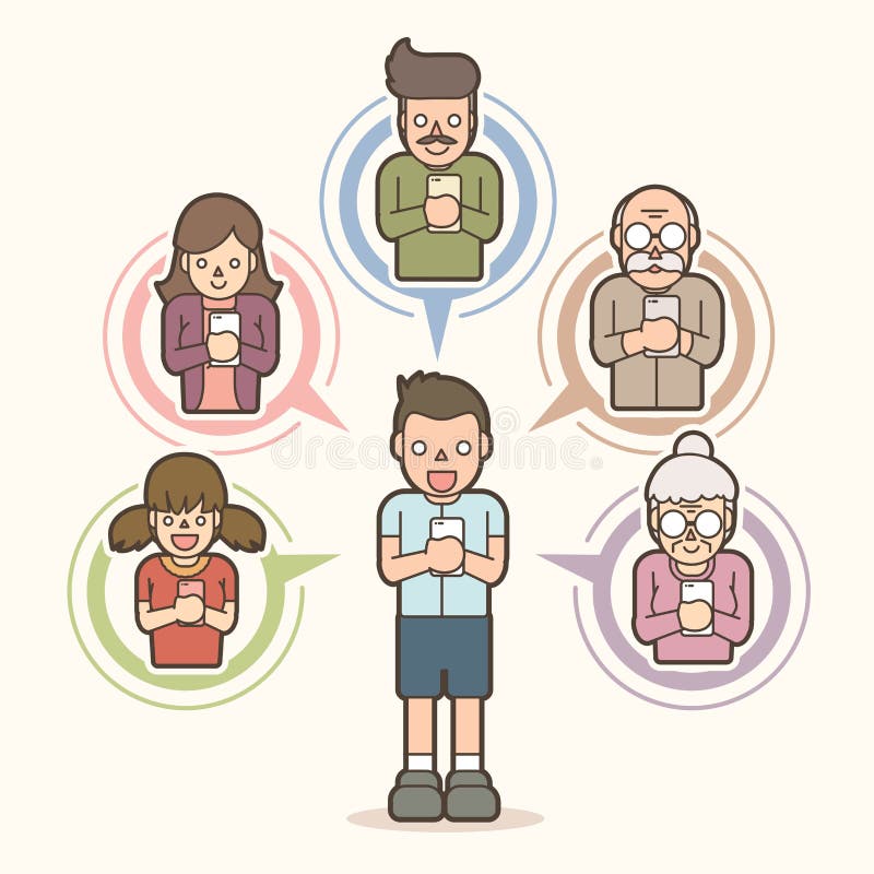Little Boy Chat Online with His Family by Smart Phone Cartoon Stock ...