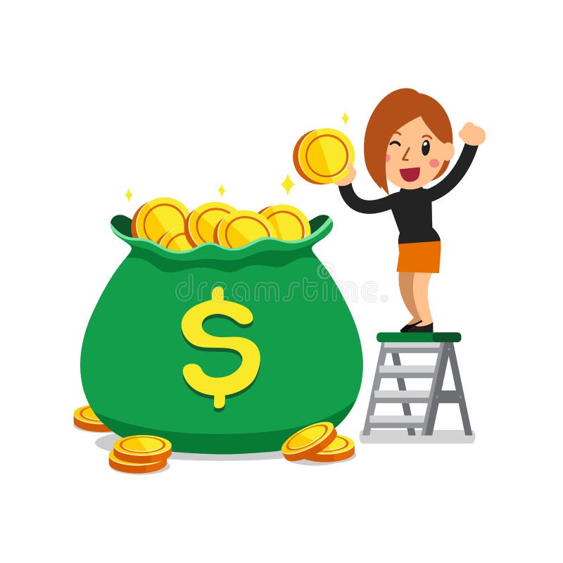 Vector Cartoon Businesswoman with Money Bag Stock Vector - Illustration ...