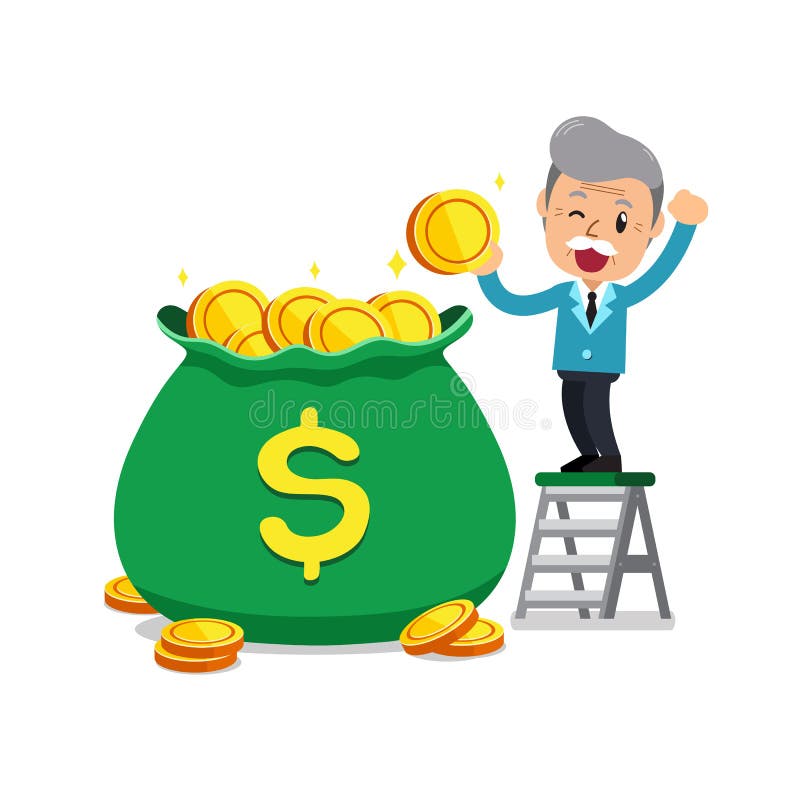 Vector Cartoon Senior Businessman with Money Bag Stock Vector ...