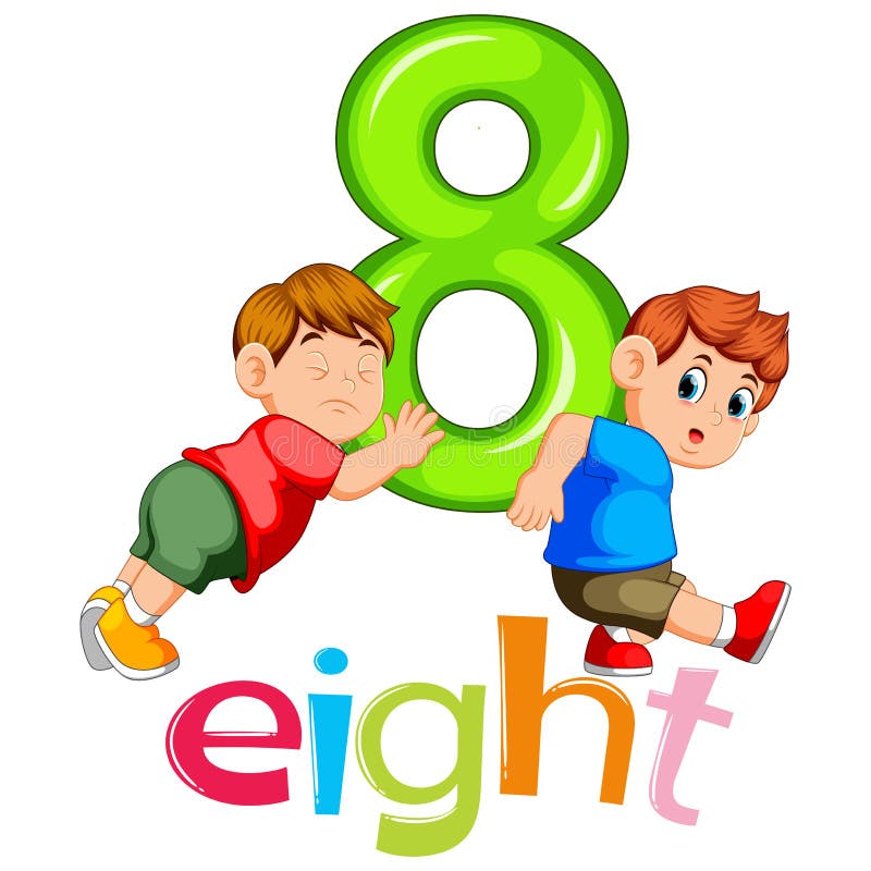 Two Boy Carry on Big Number Eight Stock Vector - Illustration of clip ...