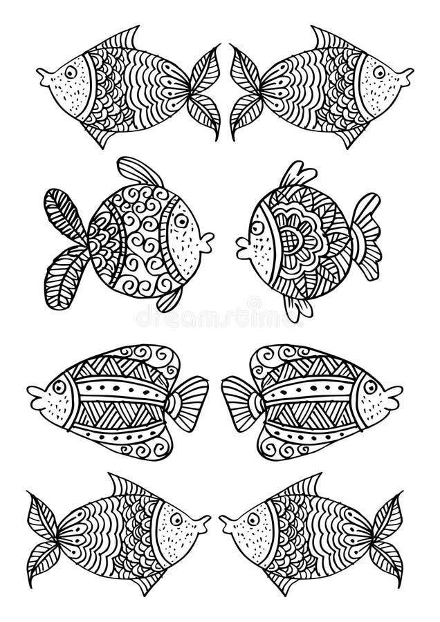 Decorative Fish Pattern with Hand Drawn Funny Fish. Stock Vector ...