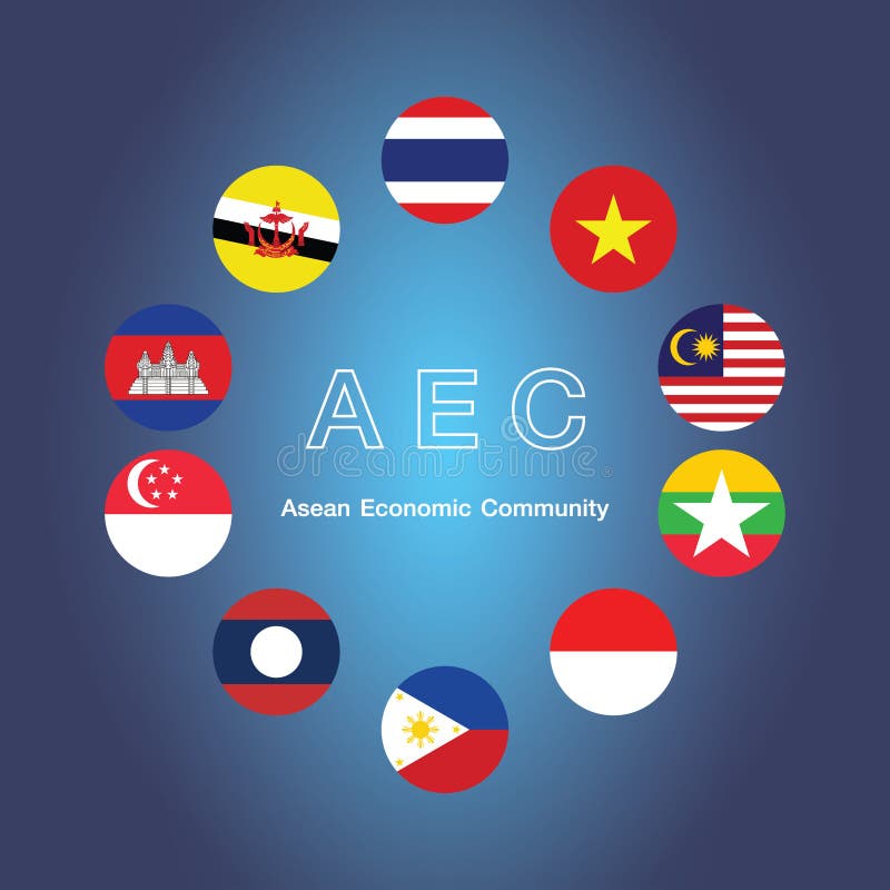 Aec Asean Economic Community Flag Symbols Vector Illustration Aec