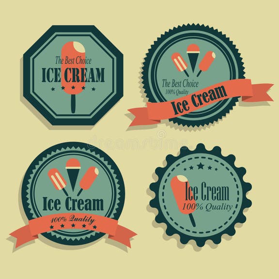 Vector Set of Vintage Symbols, Ice Cream Stickers Stock Vector ...