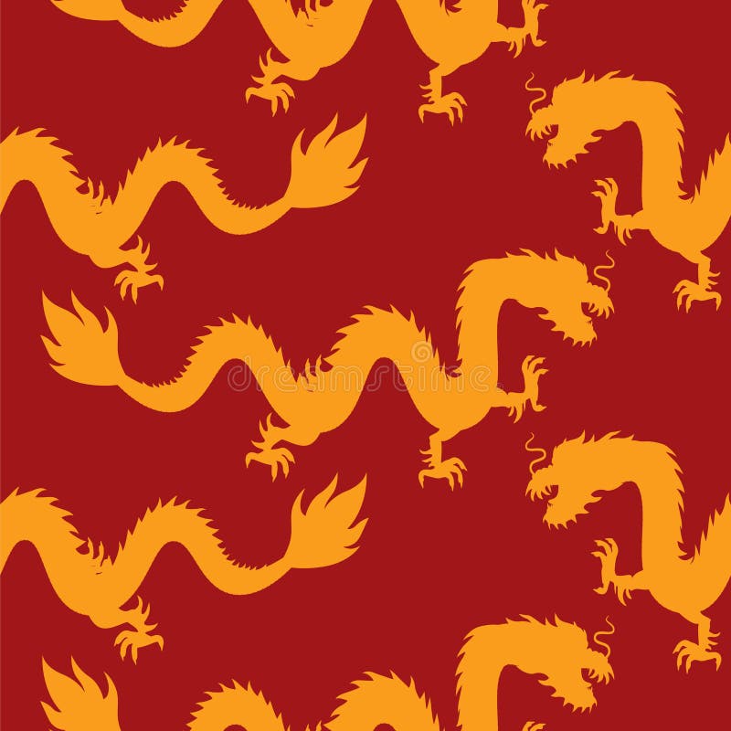 Seamless Pattern with Golden Dragons Stock Vector - Illustration of ...